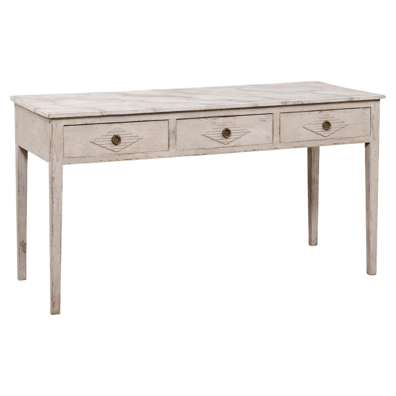 Swedish 1900s Gustavian Style Painted Console Table with Reeded Diamond ...