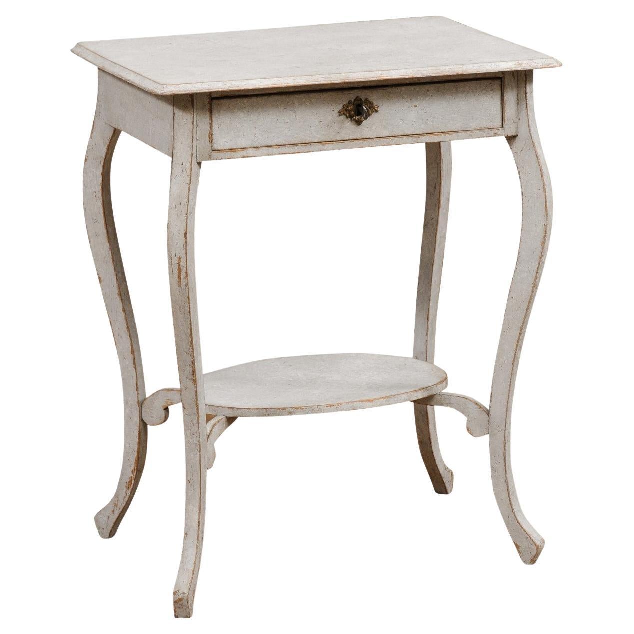 French Wooden Side Table with Single Drawer and Wavy Legs, circa 1900 ...