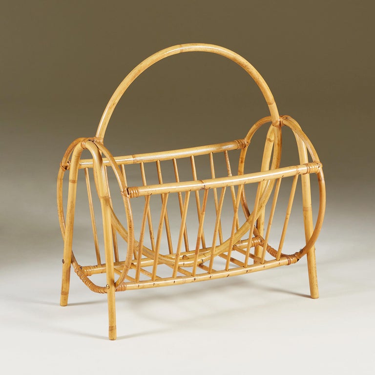Swedish 1950s Rattan and Bamboo Curved Magazine Rack For Sale at 1stDibs