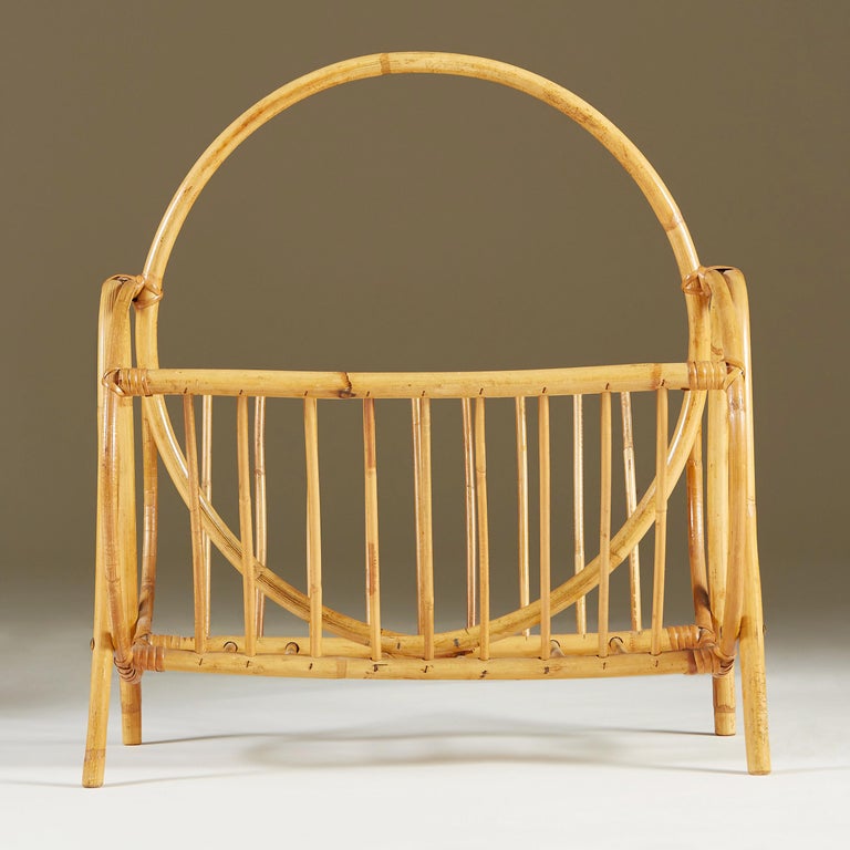 Swedish 1950s Rattan and Bamboo Curved Magazine Rack For Sale at 1stDibs