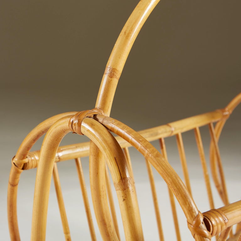 Swedish 1950s Rattan and Bamboo Curved Magazine Rack For Sale at 1stDibs