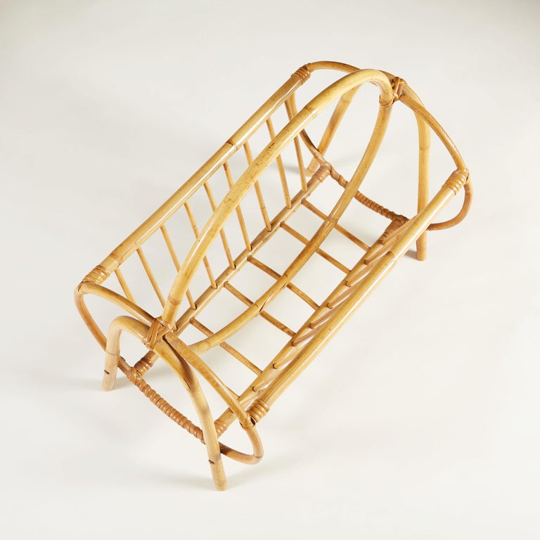 Swedish 1950s Rattan and Bamboo Curved Magazine Rack For Sale at 1stDibs