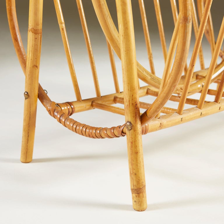 Swedish 1950s Rattan and Bamboo Curved Magazine Rack For Sale at 1stDibs