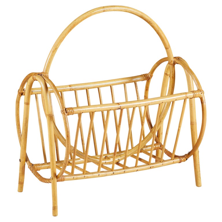 Swedish 1950s Rattan and Bamboo Curved Magazine Rack For Sale at 1stDibs
