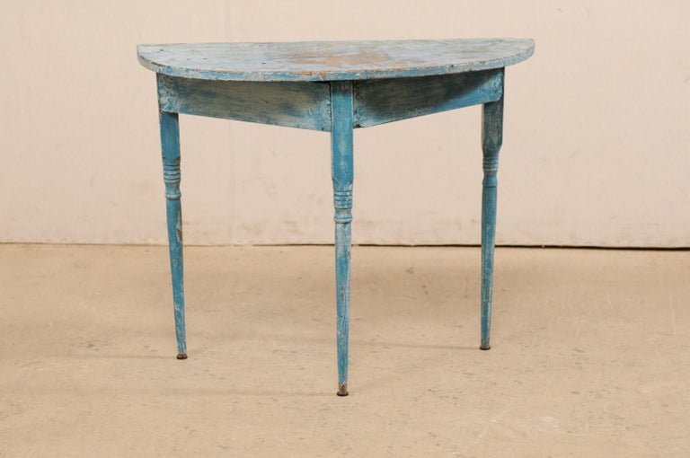 Swedish 19th Century Single Demilune Console Table in Turquoise Blue ...