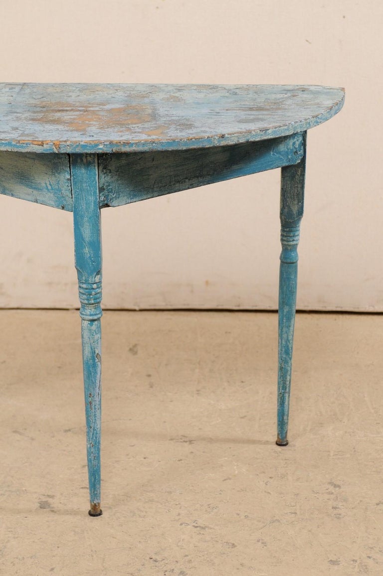 Swedish 19th Century Single Demilune Console Table in Turquoise Blue ...