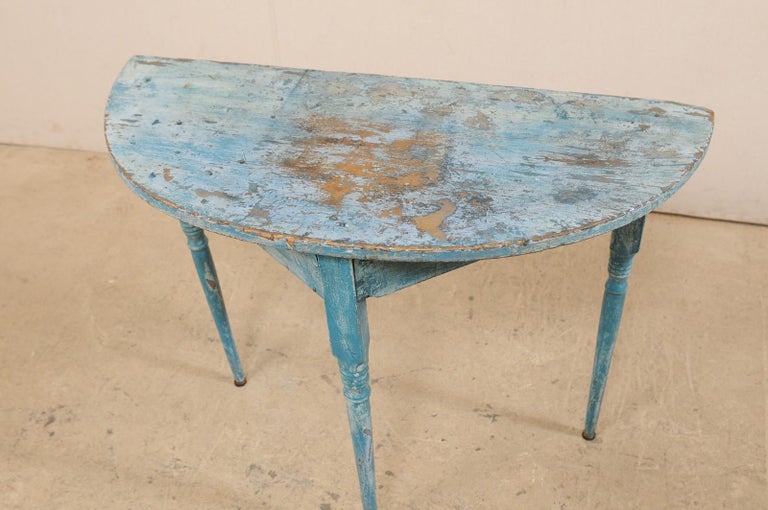 Swedish 19th Century Single Demilune Console Table in Turquoise Blue ...