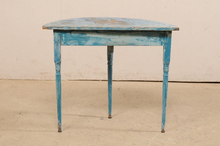 Swedish 19th Century Single Demilune Console Table in Turquoise Blue ...