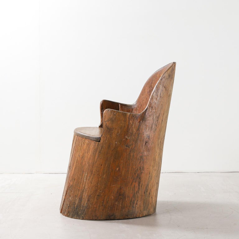 Swedish 19th Century Classic Dug-Out Pine Trunk Chair or 'Kubbstol' For ...