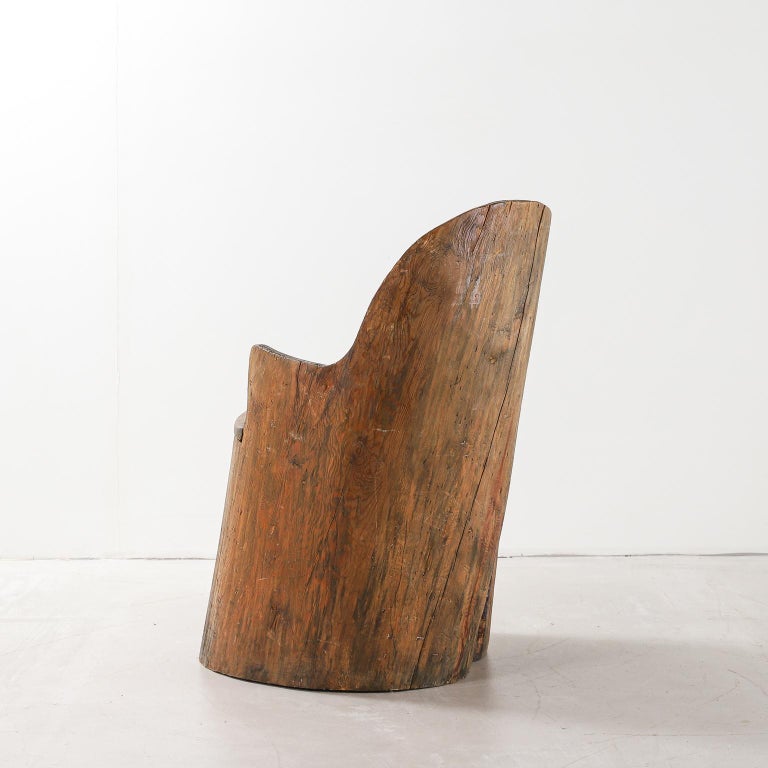 Swedish 19th Century Classic Dug-Out Pine Trunk Chair or 'Kubbstol' For ...