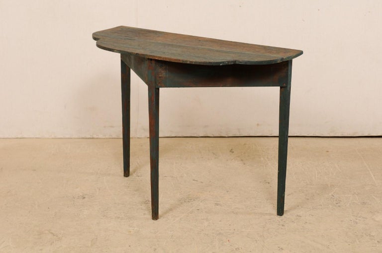 Swedish 19th Century Demilune Table with Much of its Original Teal Blue ...