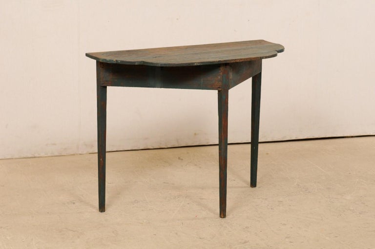 Swedish 19th Century Demilune Table with Much of its Original Teal Blue ...