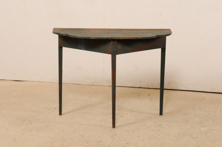 Swedish 19th Century Demilune Table with Much of its Original Teal Blue ...