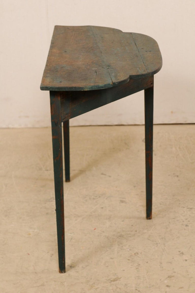 Swedish 19th Century Demilune Table with Much of its Original Teal Blue ...