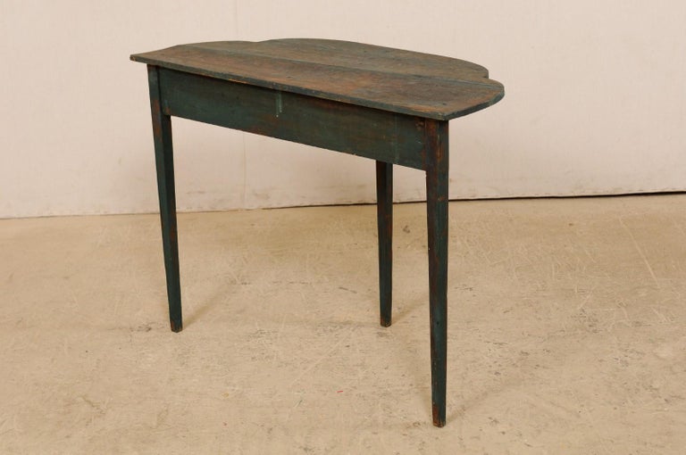 Swedish 19th Century Demilune Table with Much of its Original Teal Blue ...