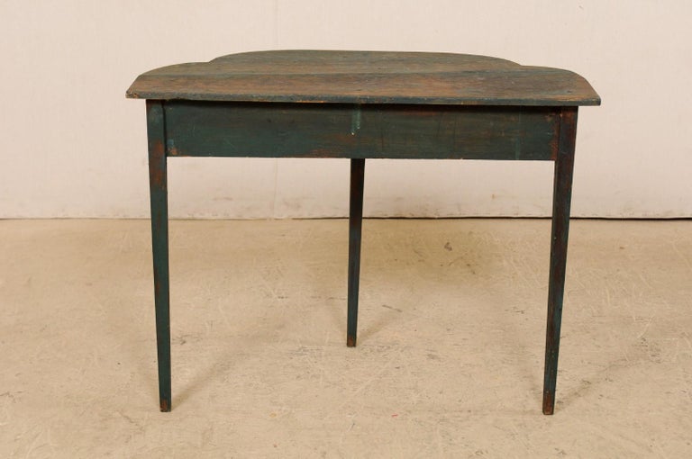 Swedish 19th Century Demilune Table with Much of its Original Teal Blue ...