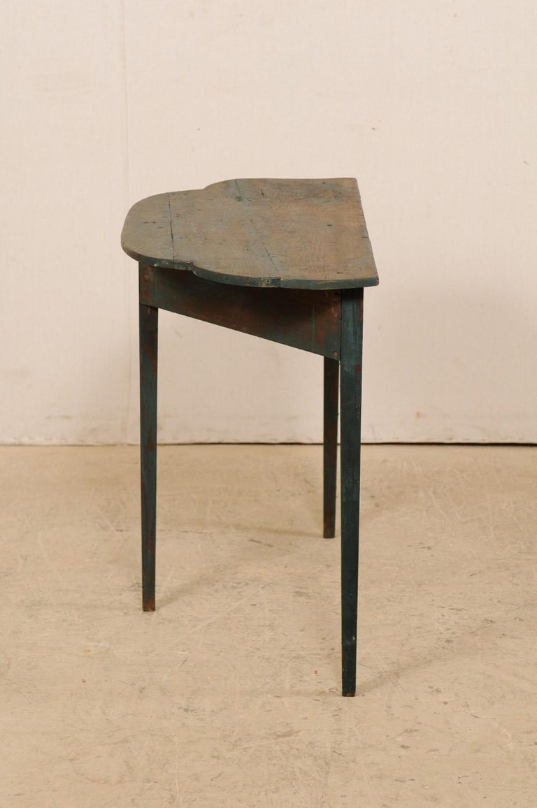 Swedish 19th Century Demilune Table with Much of its Original Teal Blue ...