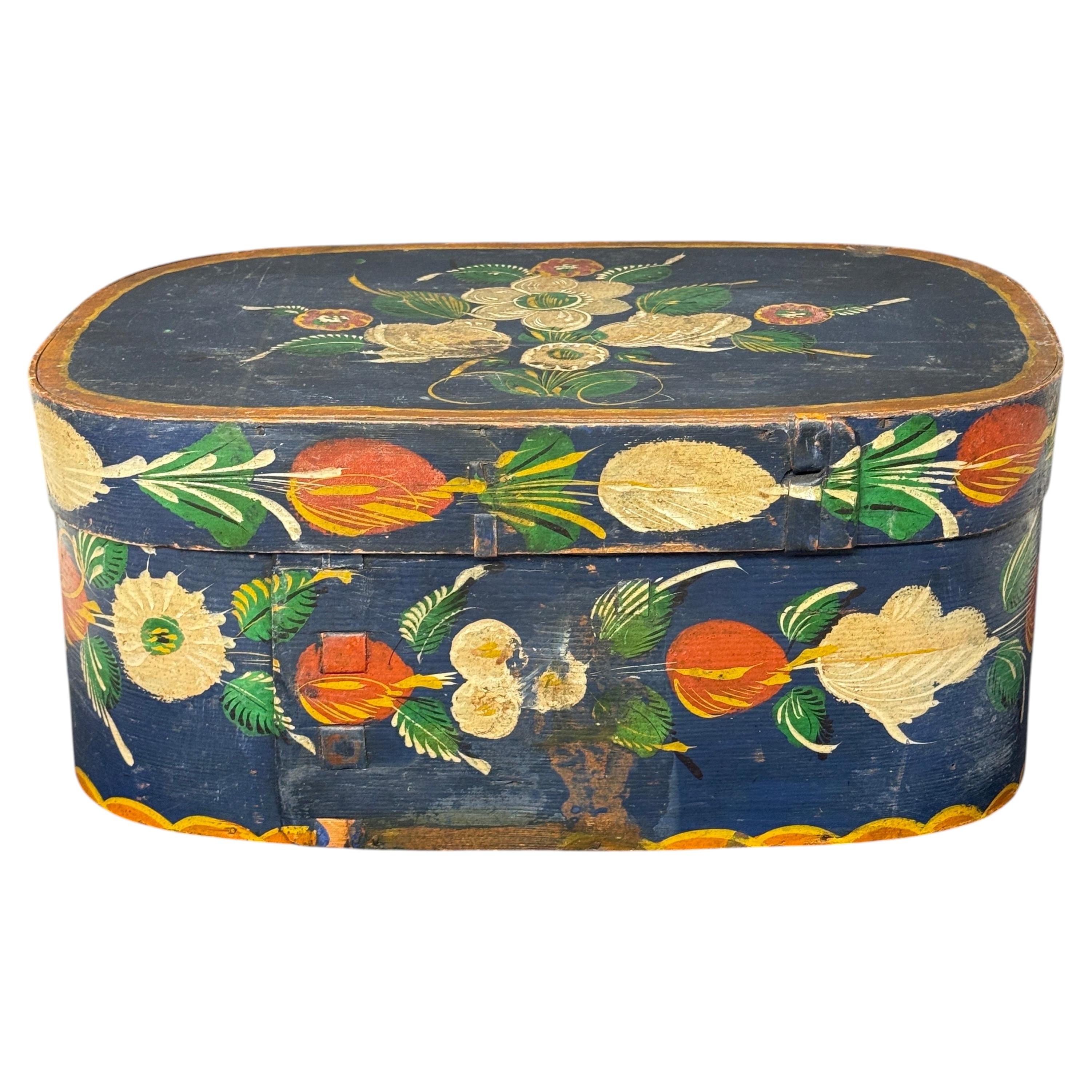 19th century Scandinavian folk art hand painted box For Sale at 1stDibs