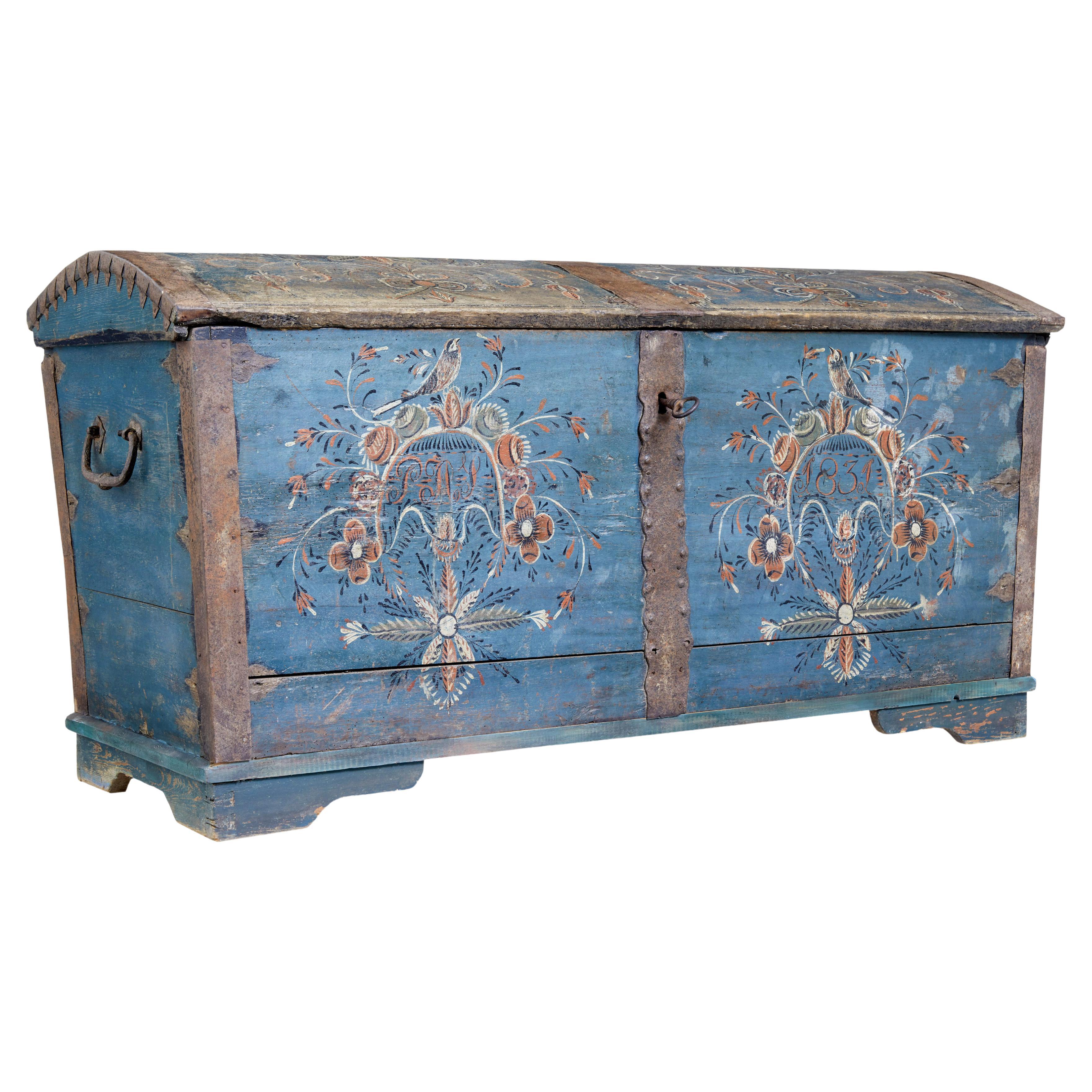 Antique 19th Century Painted Coffer Box Marriage Chest For Sale at 1stDibs