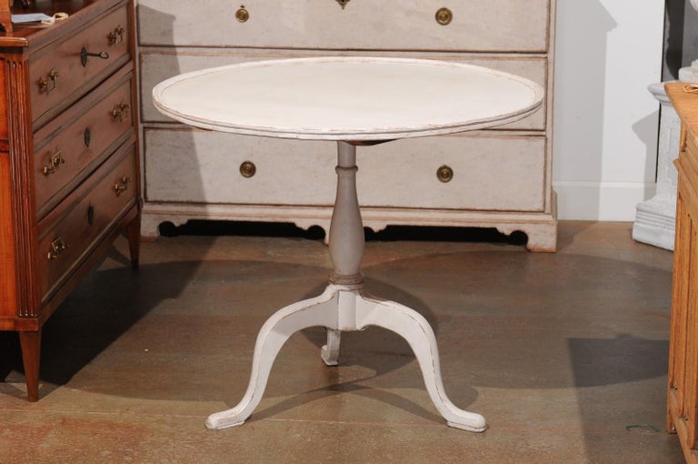 Swedish 19th Century Painted Wood Round Tilt-Top Table with Tripod Base ...