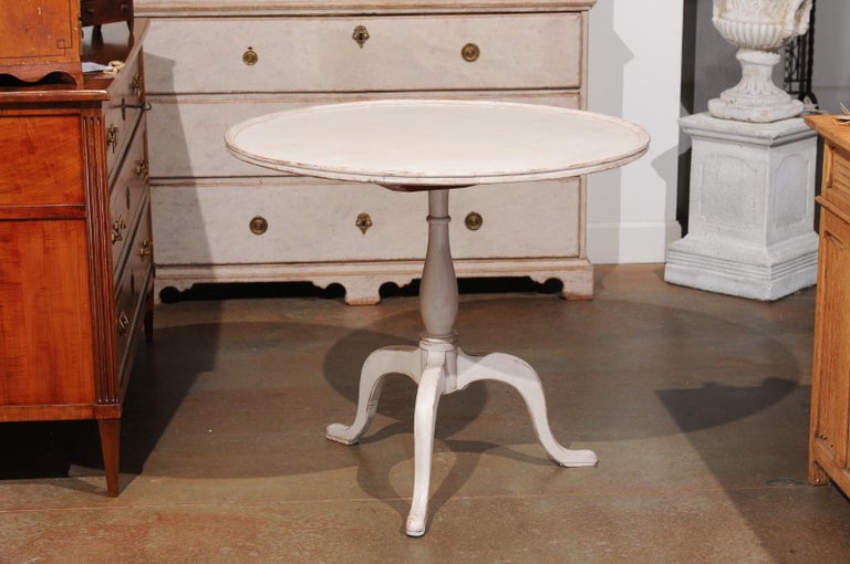 Swedish 19th Century Painted Wood Round Tilt-Top Table with Tripod Base ...
