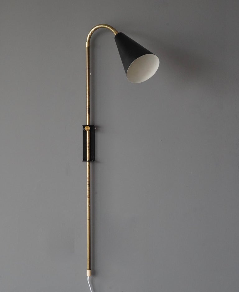 Swedish Adjustable Wall Light Task Light Black Lacquer Metal Brass ...