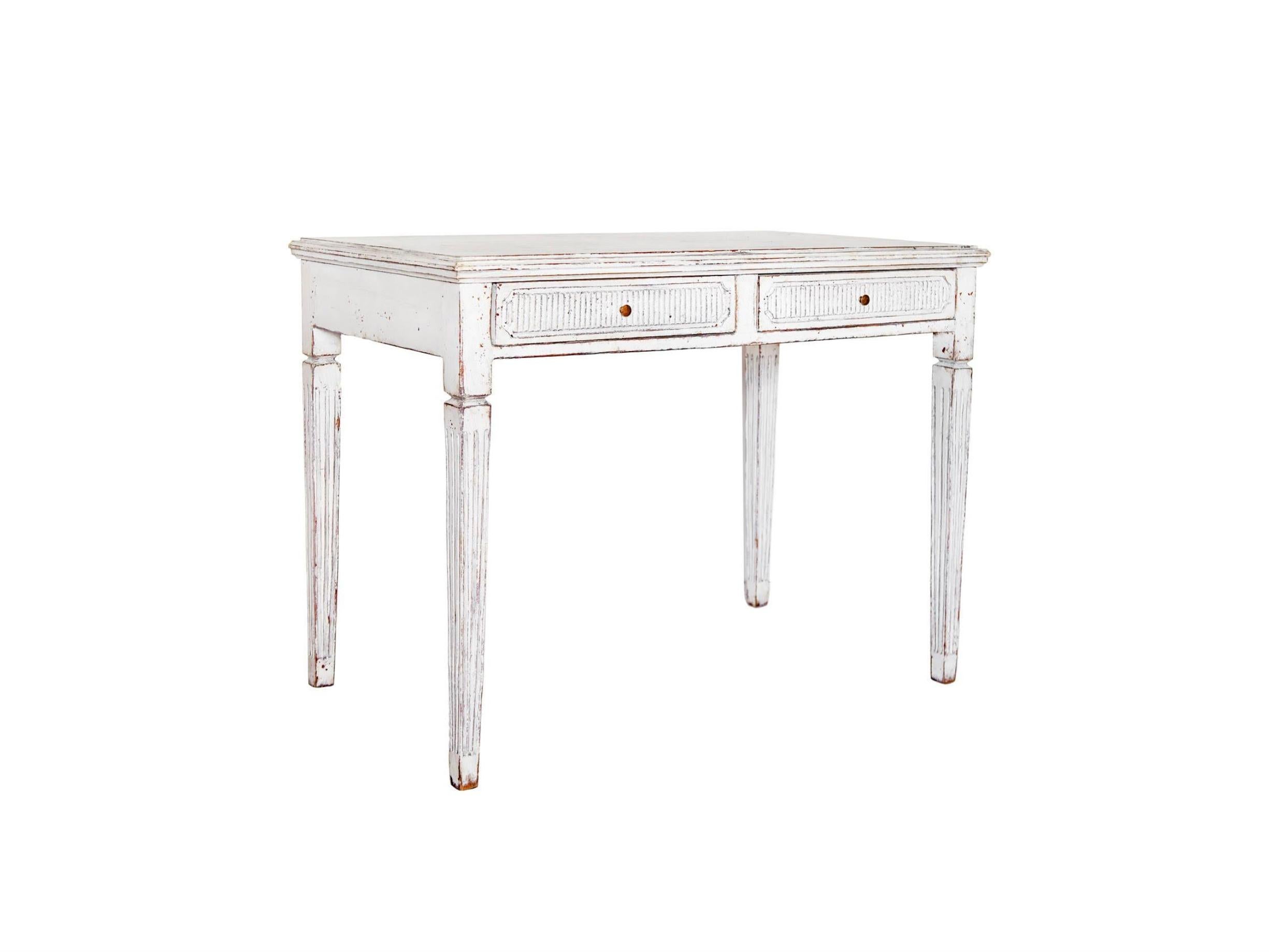Swedish Antique Gustavian Console Table Desk Grey White Carved Detail ...
