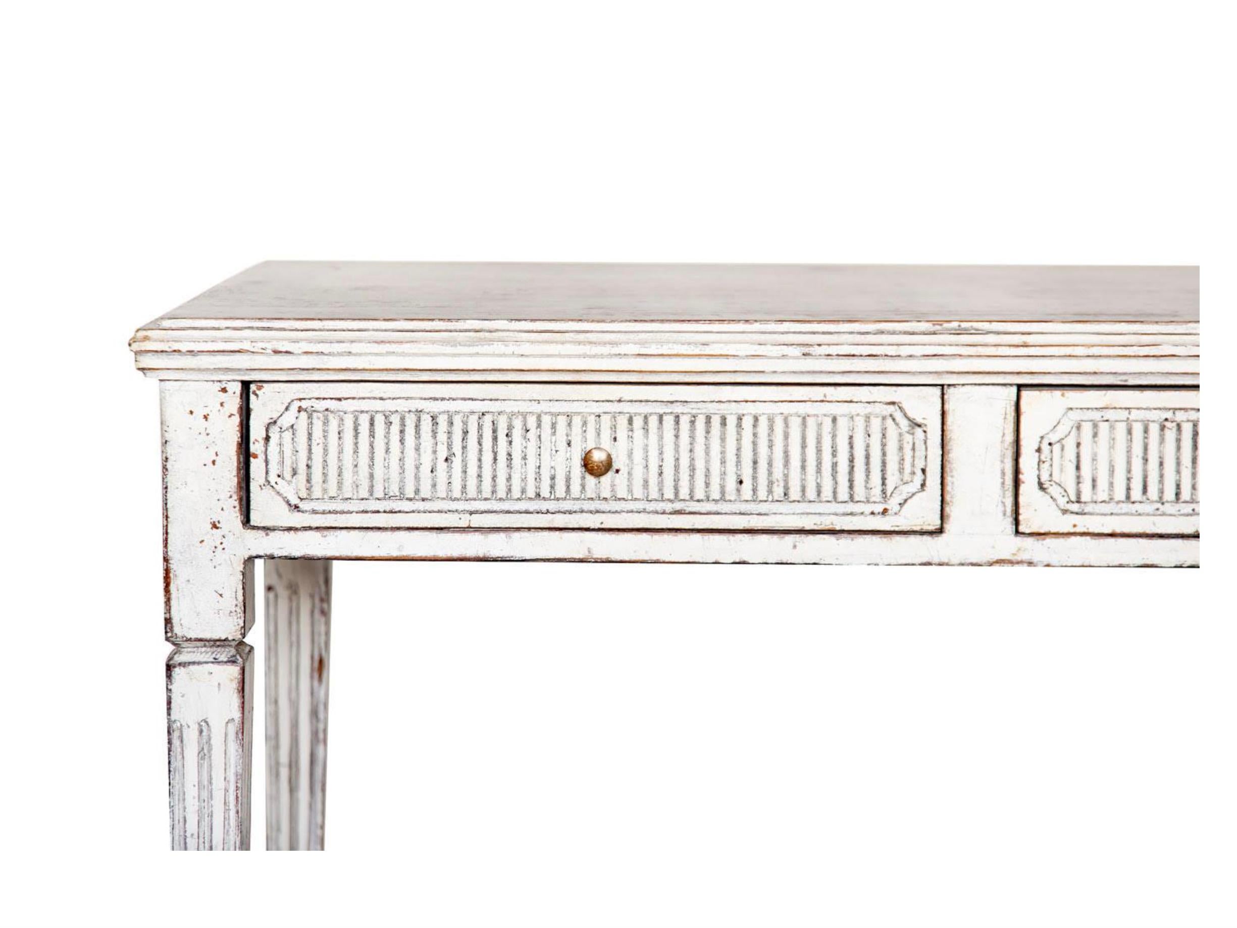 Swedish Antique Gustavian Console Table Desk Grey White Carved Detail ...