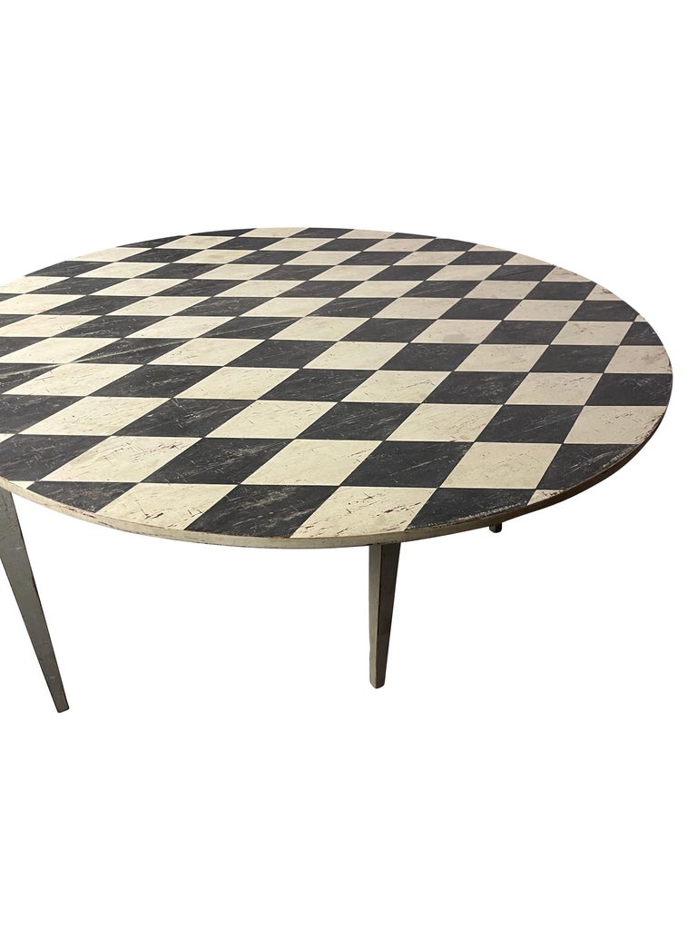 Swedish Antique Painted Demilune/ Console Table Flip Top with Harlequin ...