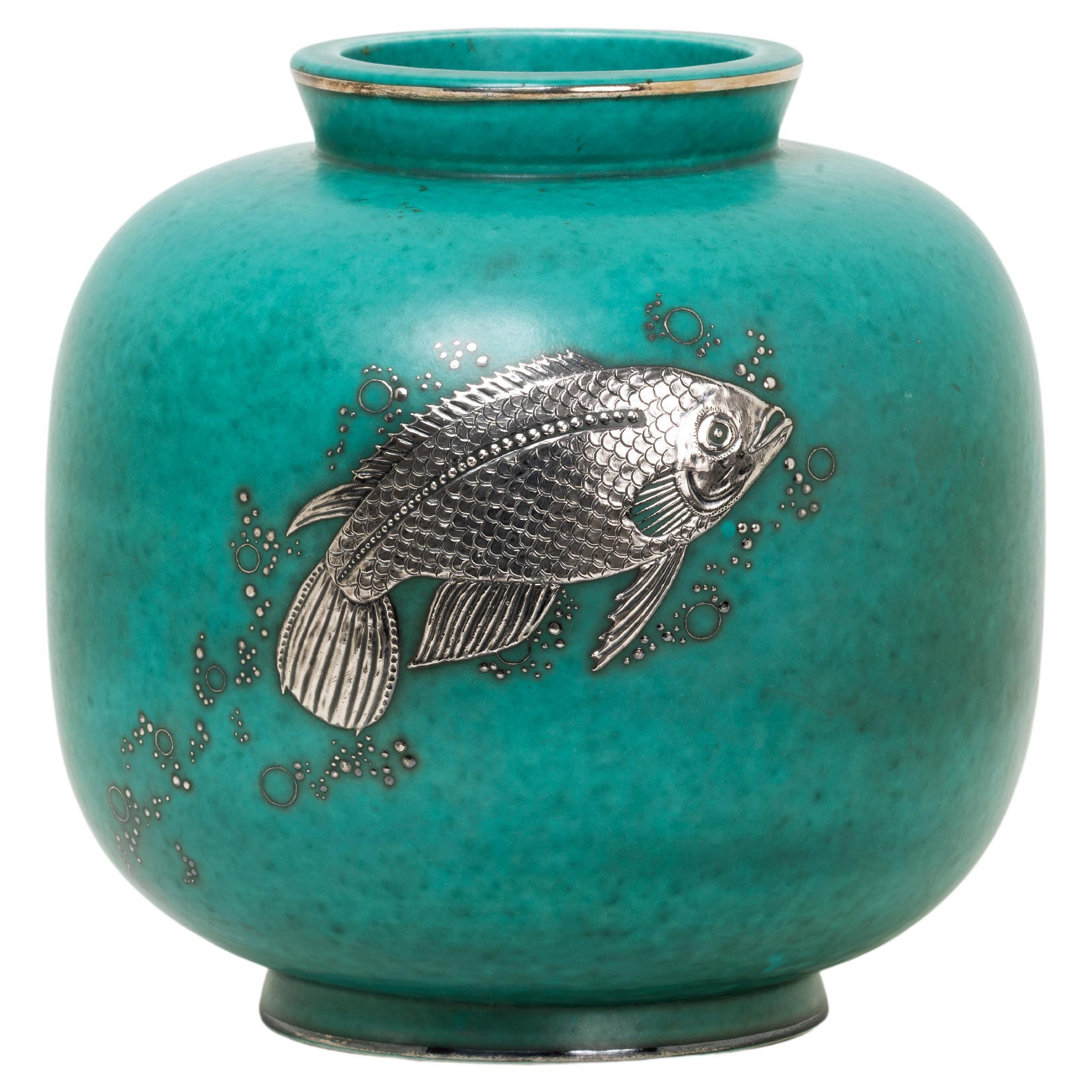 Large Italian Art Deco Style Ceramic Floor Vase with Bird of Paradise ...