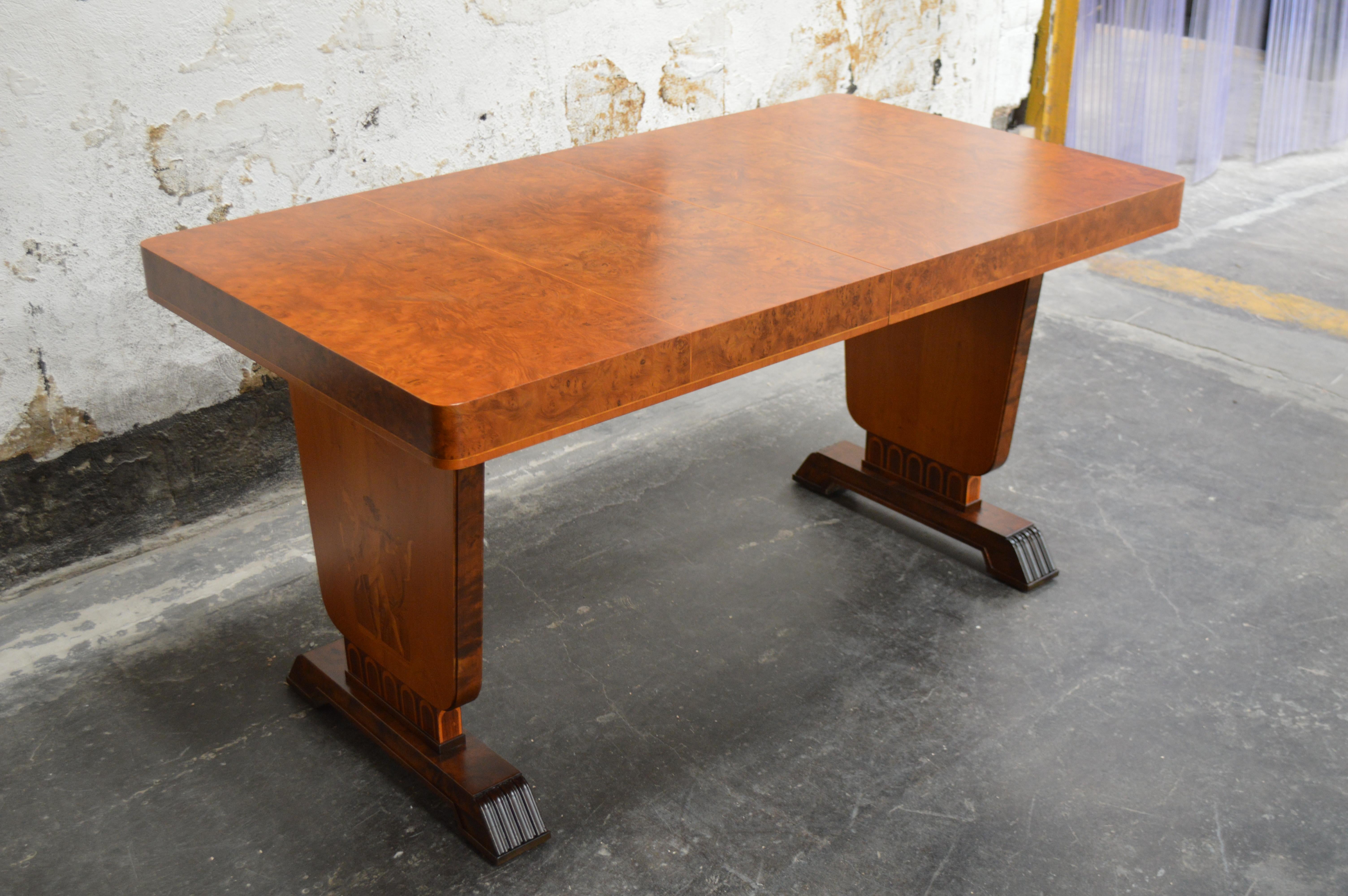 Swedish Art Deco Intarsia Inlay Bibliotek Table with Leaf at 1stDibs