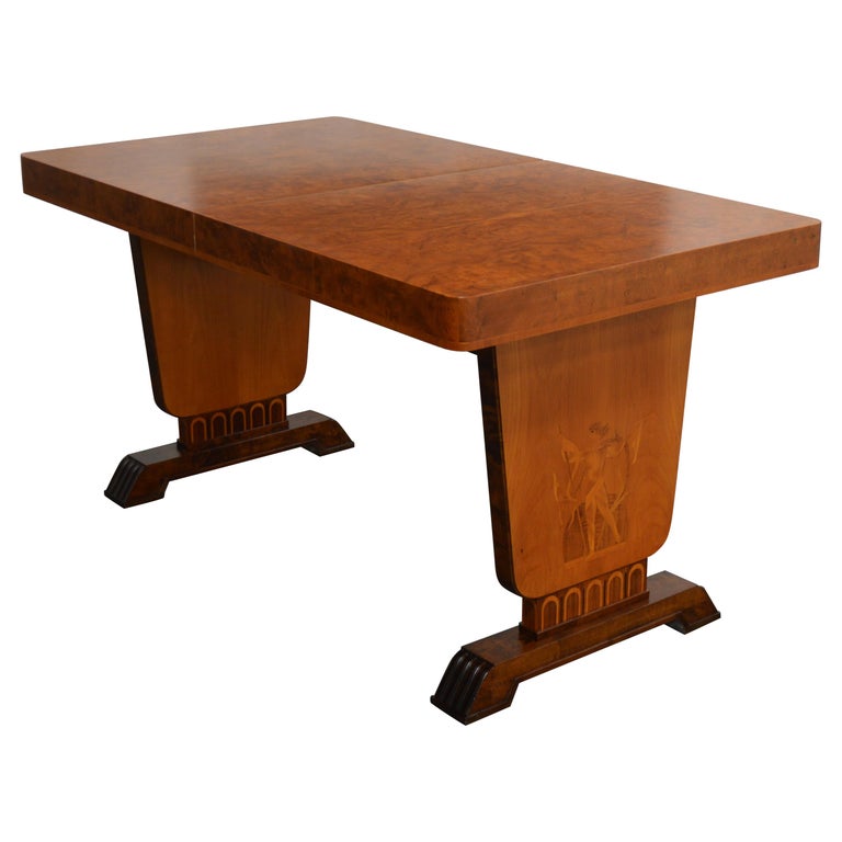 Swedish Art Deco Intarsia Inlay Bibliotek Table with Leaf For Sale at ...