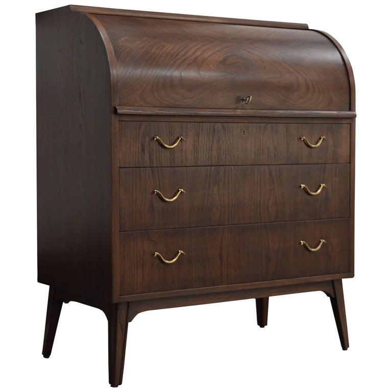 Swedish Art Moderne Oak Roll-Top Secretary Writing Desk at 1stDibs