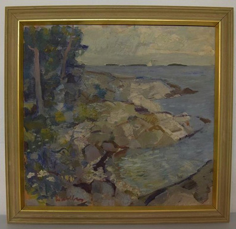 Swedish Artist, Modernist Landscape, Oil on Cardboard, 1960s at 1stDibs