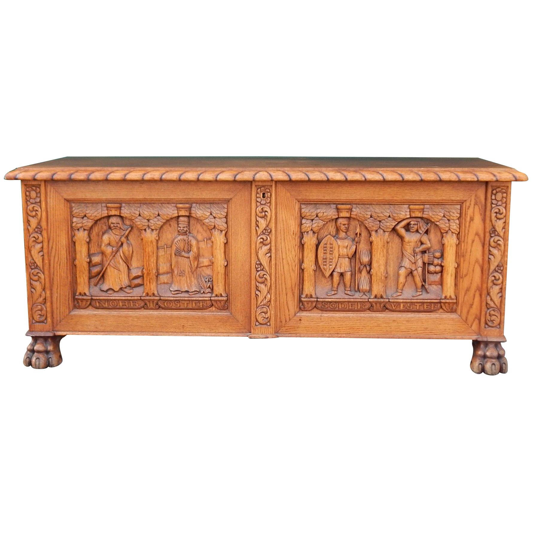 Swedish Arts and Crafts, Neo Gothic Hand-Carved Chest in Oak, circa ...