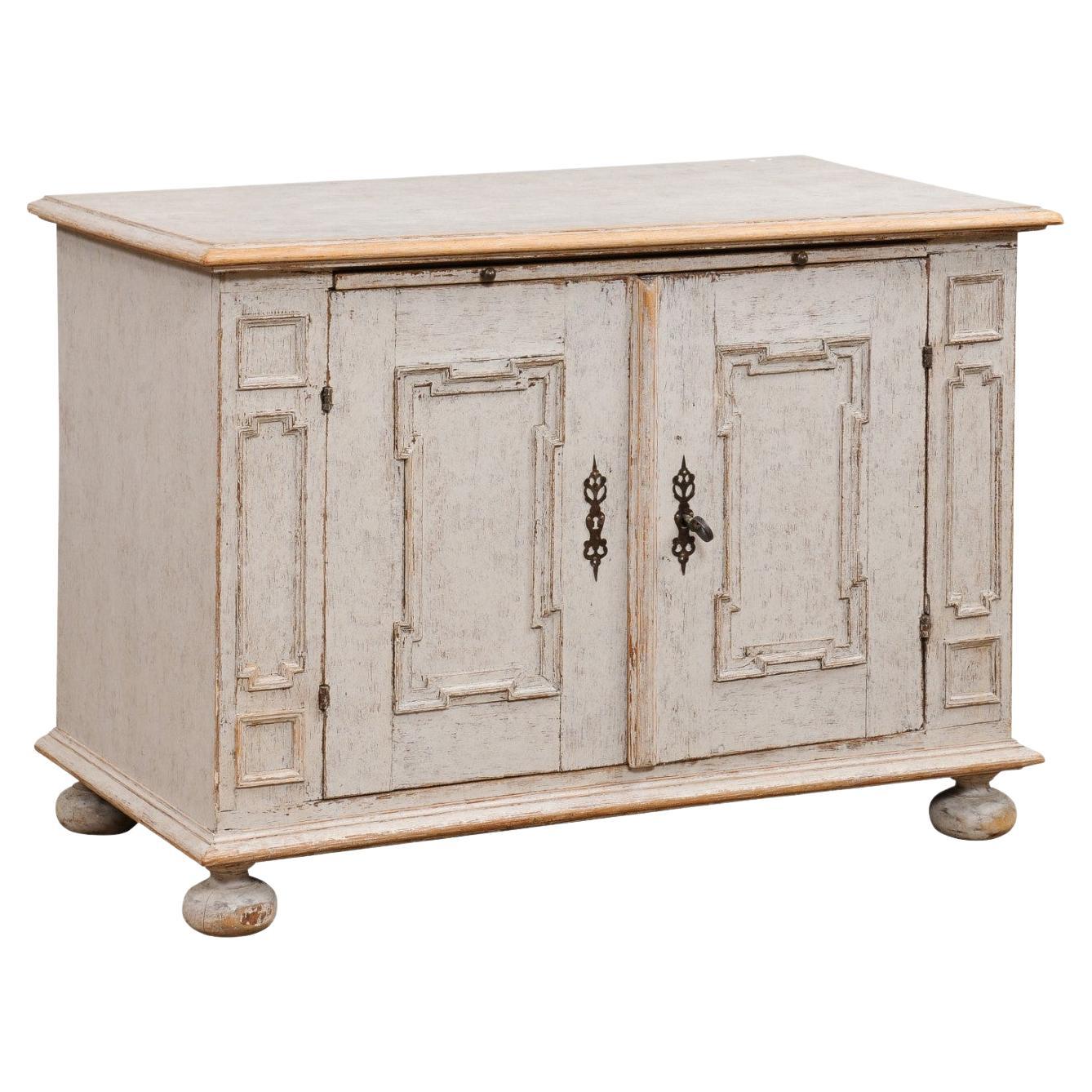 Swedish Baroque, 1740s Painted Buffet with Carved Doors and Pullout ...