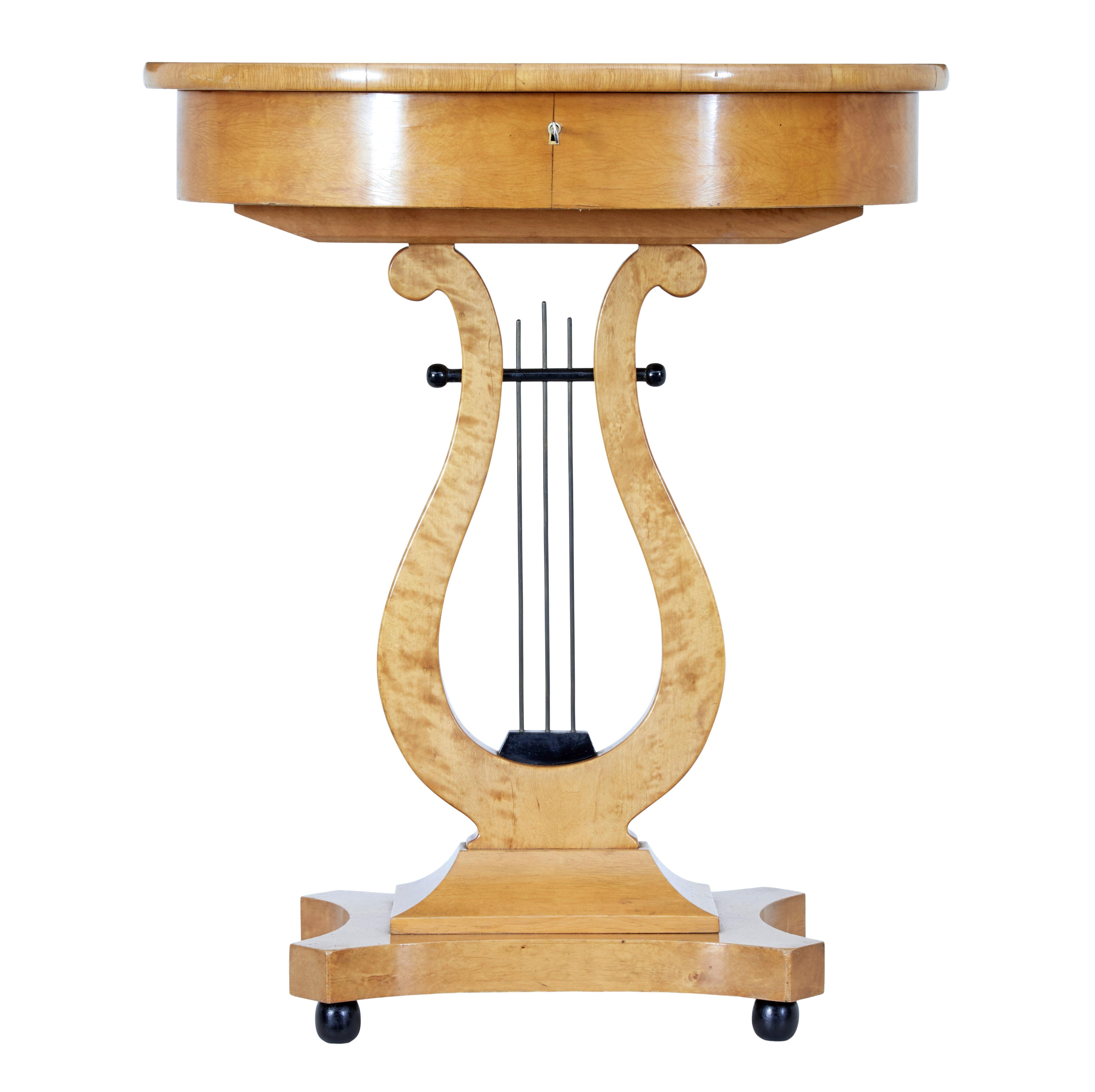 Swedish Birch Lyre Form Side Table at 1stDibs