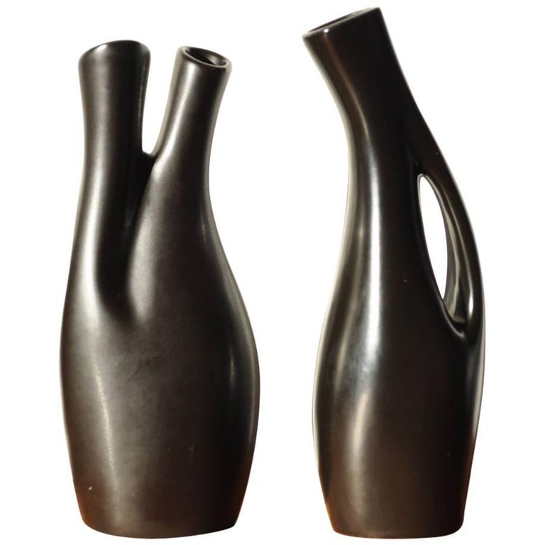 Swedish Black Glazed Ceramic Vases by Lillemor Mannerheim, Set of Two ...