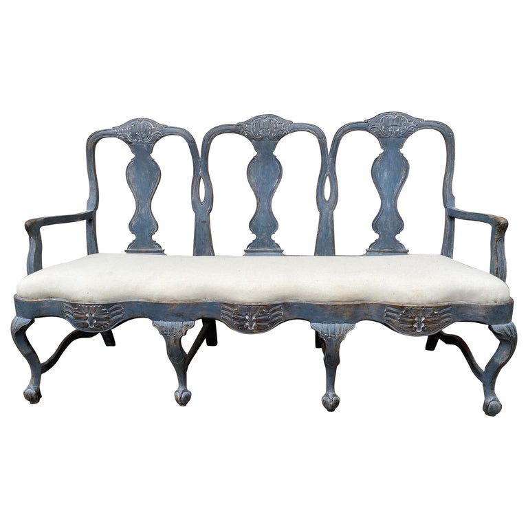 Swedish Blue Painted 3 Person Rococo Sofa Settee, circa 1780-1790 For ...
