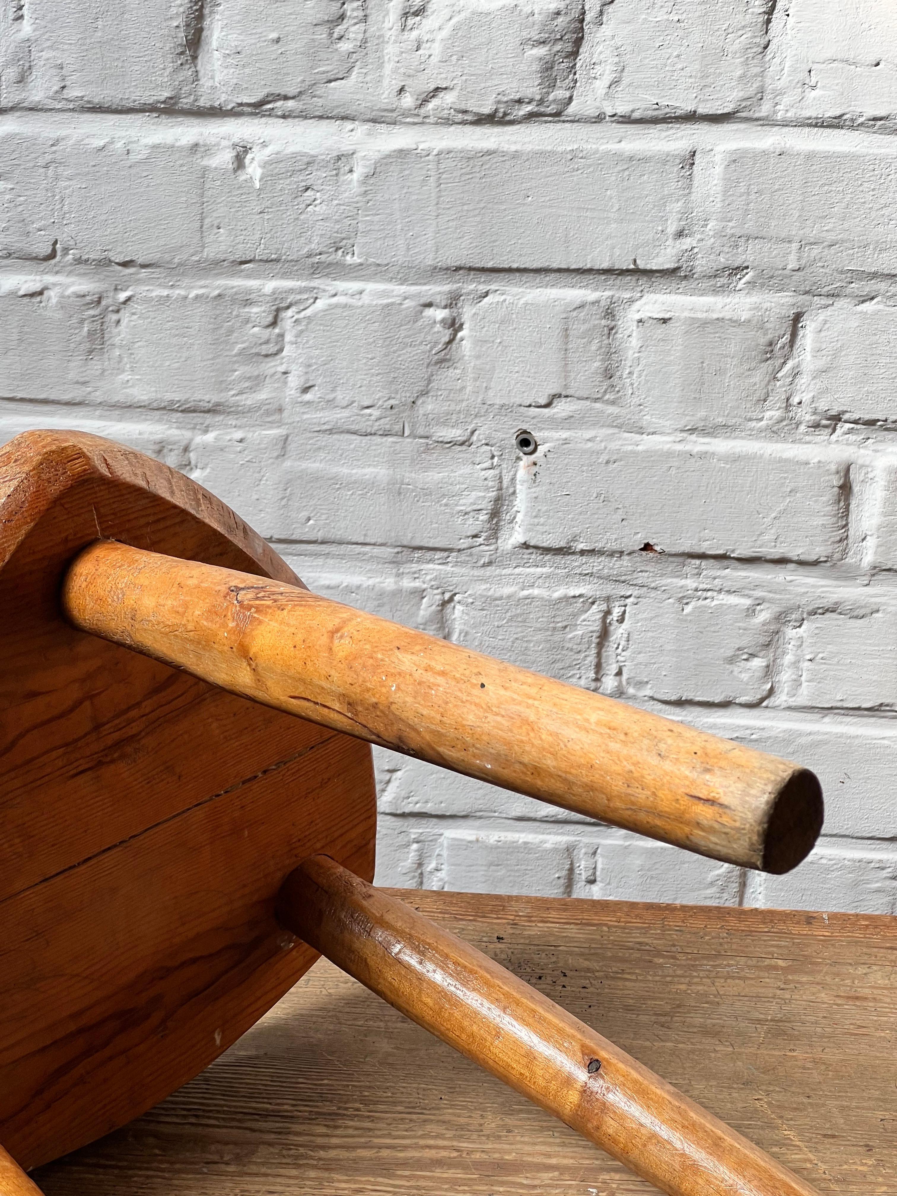 Swedish Brutalist pine stool, Freeform, 1950s, Handmade For Sale at 1stDibs