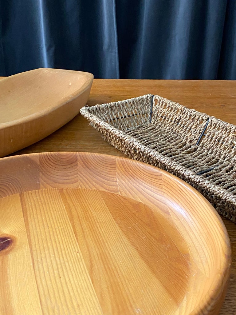Swedish, Collection of Bowls, Dishes, Trays, Wood, Rope, Rattan ...