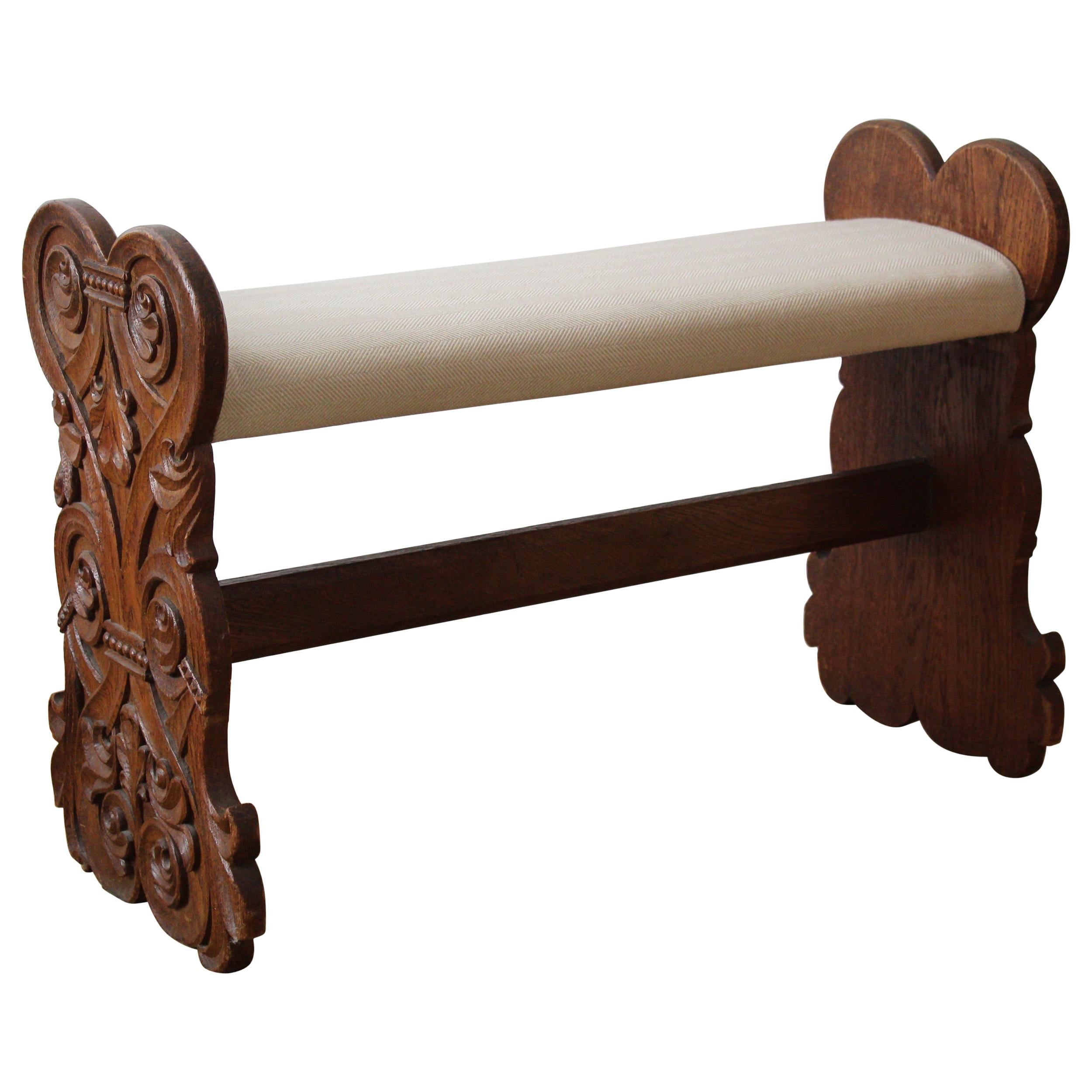 Swedish Craft, Bench, Stained Oak, Fabric, Sweden, Early 20th Century ...