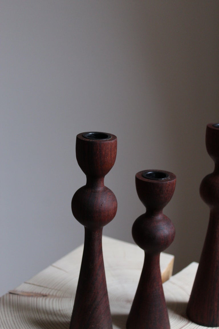 Swedish Craft, Candlesticks, Stained Solid Teak, Lacquered Metal ...