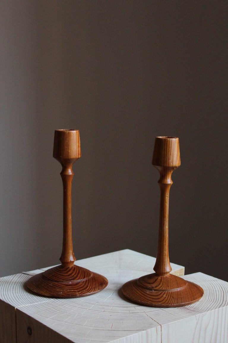 Swedish Craft, Candlesticks, Turned Solid Pine, Sweden, 1970s For Sale ...