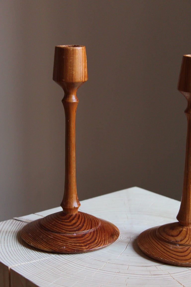 Swedish Craft, Candlesticks, Turned Solid Pine, Sweden, 1970s For Sale ...