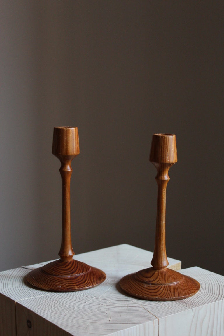 Swedish Craft, Candlesticks, Turned Solid Pine, Sweden, 1970s For Sale ...
