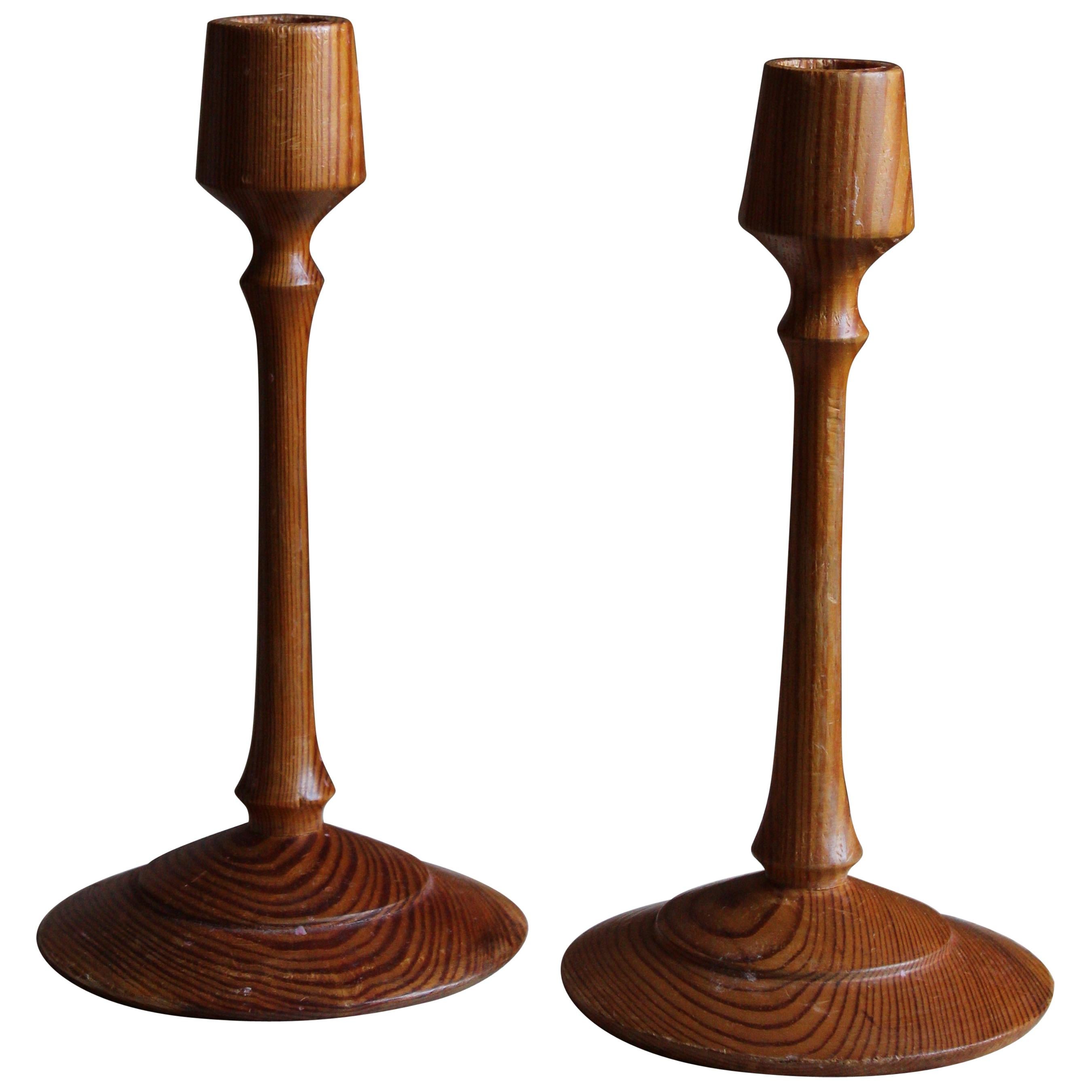 Swedish Designer, Candlesticks, Pine, Sweden, 1970s For Sale at 1stDibs