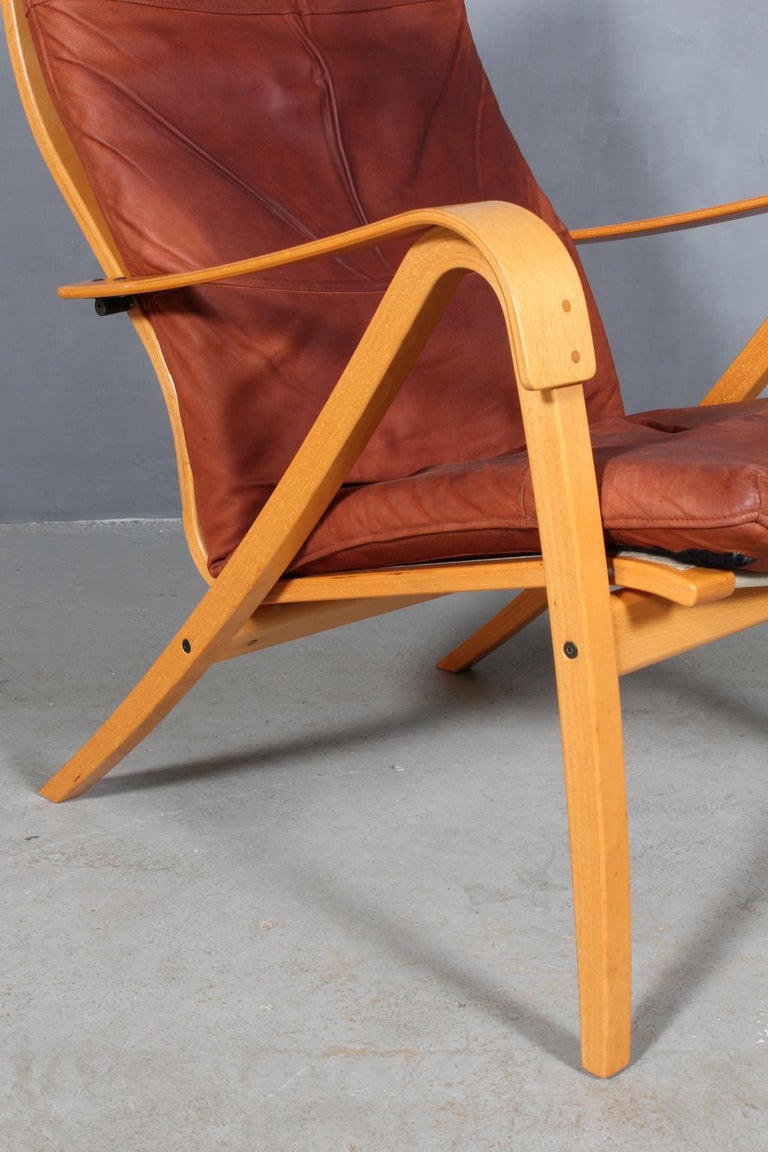 Swedish Design, Lounge Chairs of Beech and Leather, 1960s at 1stDibs