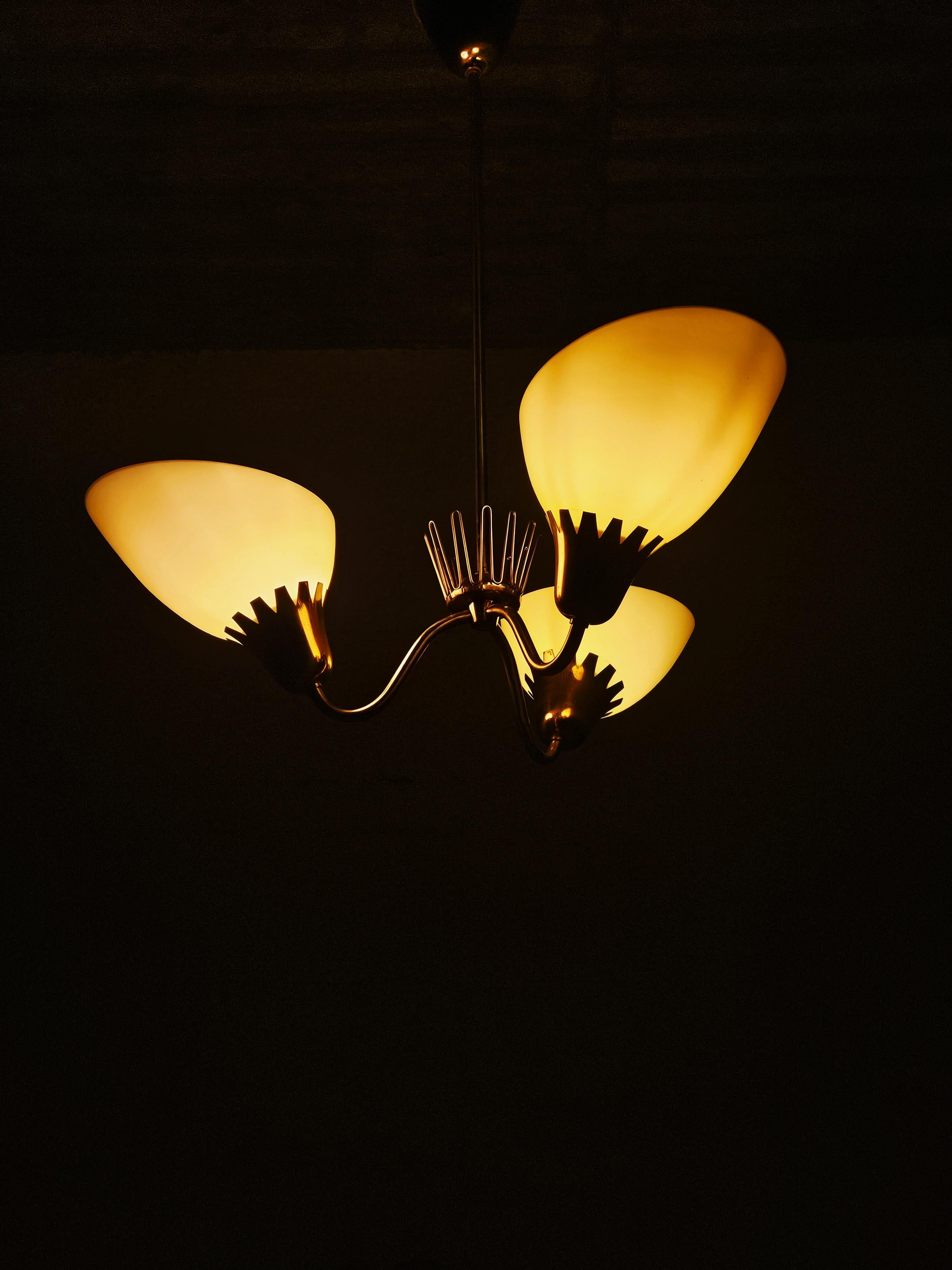 Swedish designer brass and opal glass ceiling lamp, ASEA, 1950s For ...