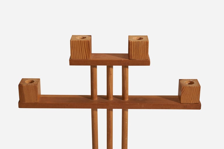 Swedish Designer, Candelabra, Pine, Sweden, 1970s For Sale at 1stDibs